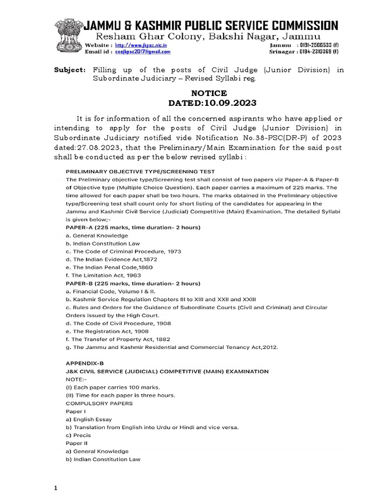 Revised Syllabus for Civil Judge Exam | PDF