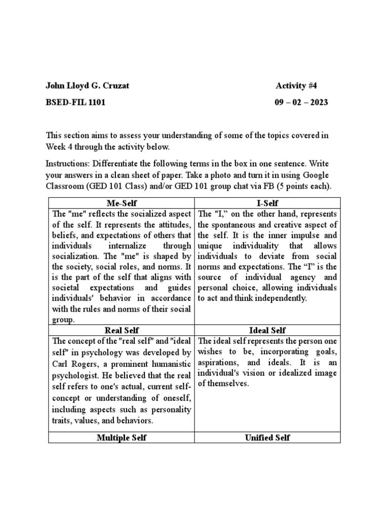 Ged 101 Activity 4 | PDF | Cognitive Science | Psychology