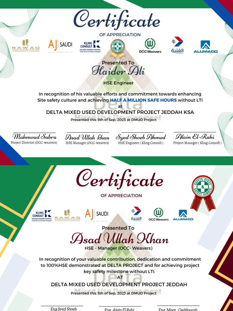 Safety Appreciation Certificates for HSE | PDF