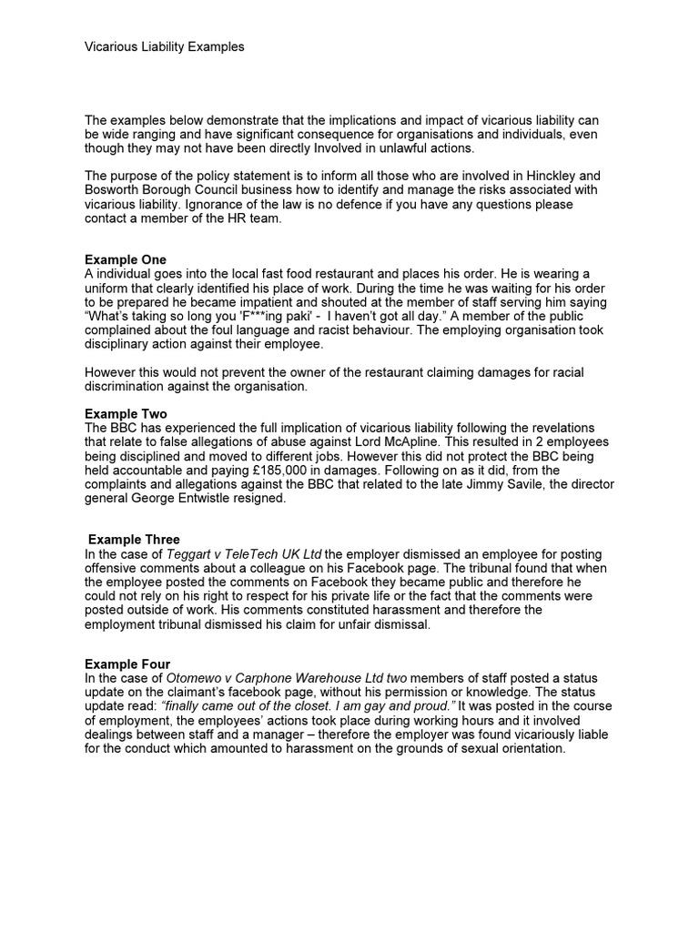 Vicarious Liability Examples | PDF