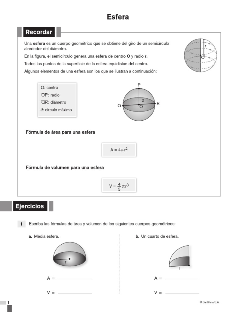 Fórmulas de Área y Volumen de Esferas | PDF | Esfera | Volumen