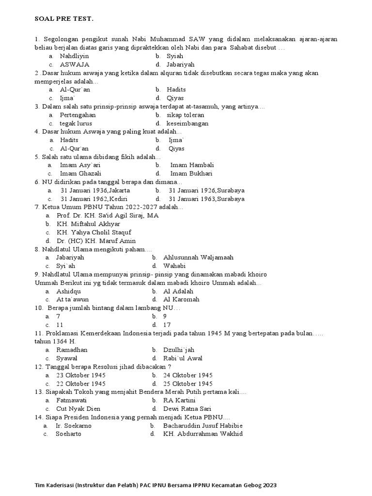 Soal Pre Test & Post Test | PDF