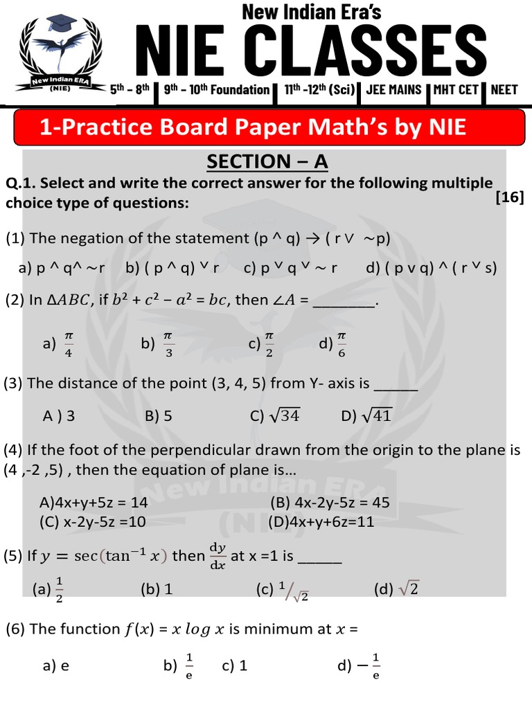 NIE Mathematics Practice Paper 2023 | PDF | Area | Sphere