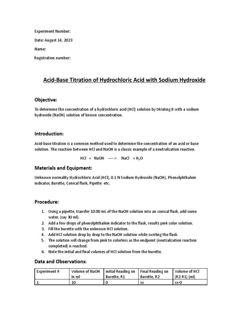 Sample Experiment Record | PDF | Titration | Chemistry