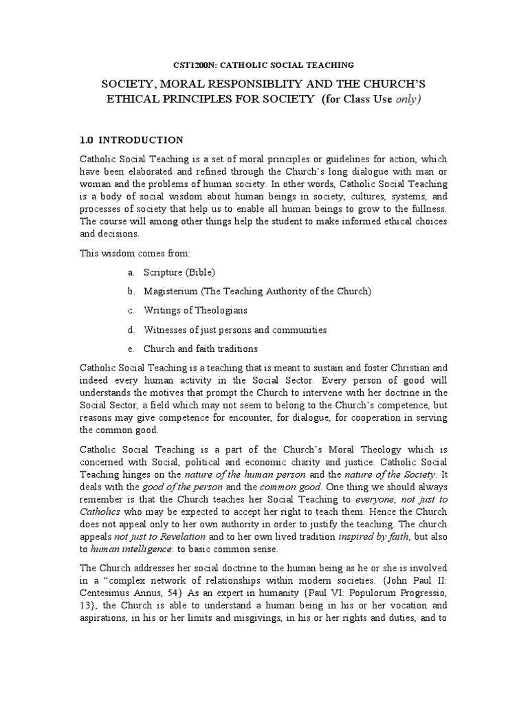 CST1200N Lesson Notes 1-1 | PDF | Catholic Social Teaching | Common Good