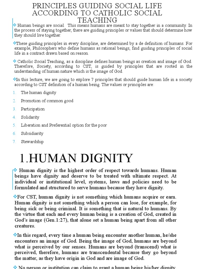 CST Principles (Week 2) | PDF | Dignity | Catholic Social Teaching