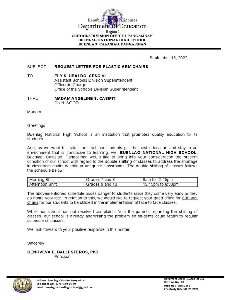 Request Letter For Chairs | PDF