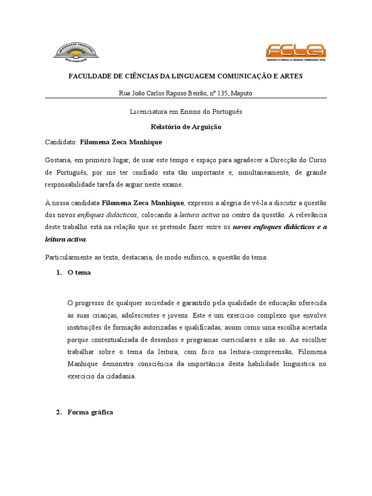 Relatório de Arguição de Filomena Zeca Manhique - 17.12.2021 | PDF