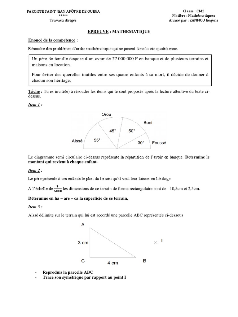 EPREUVE Maths CM2 | PDF