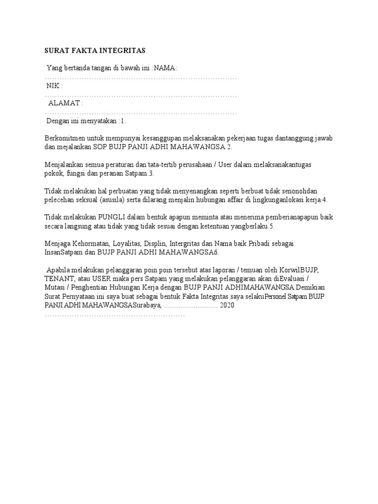 Surat Fakta Integritas | PDF