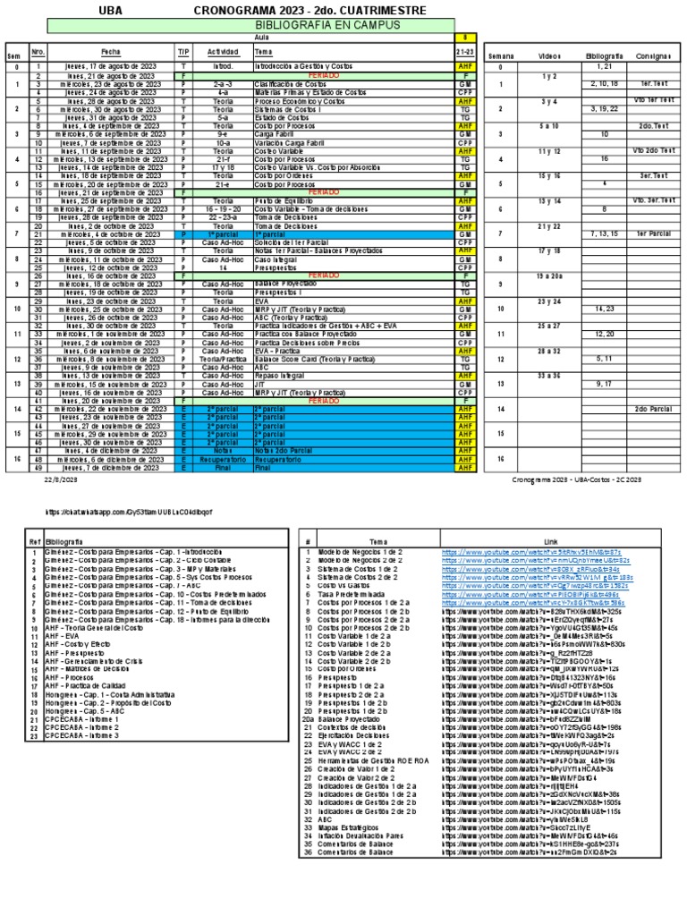 UBA - Cronograma 2C-2023 + Referencias Libros y Videos | PDF