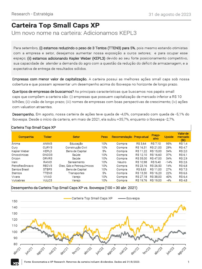 Carteira Top Small Caps XP Setembro | PDF