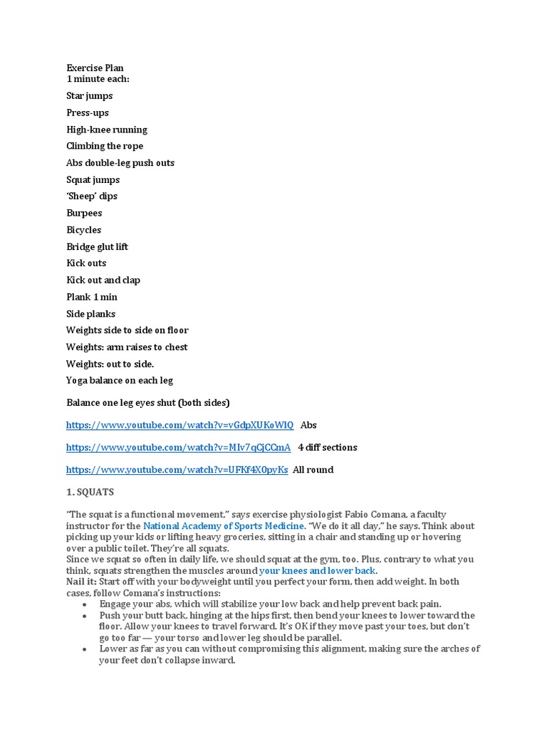 Exercise Plan | PDF | Human Anatomy | Physical Exercise