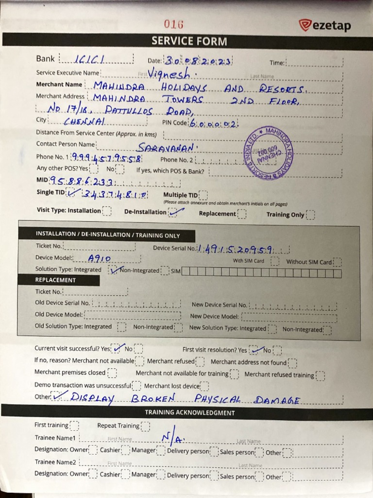 Service Acknowledgement Form | PDF