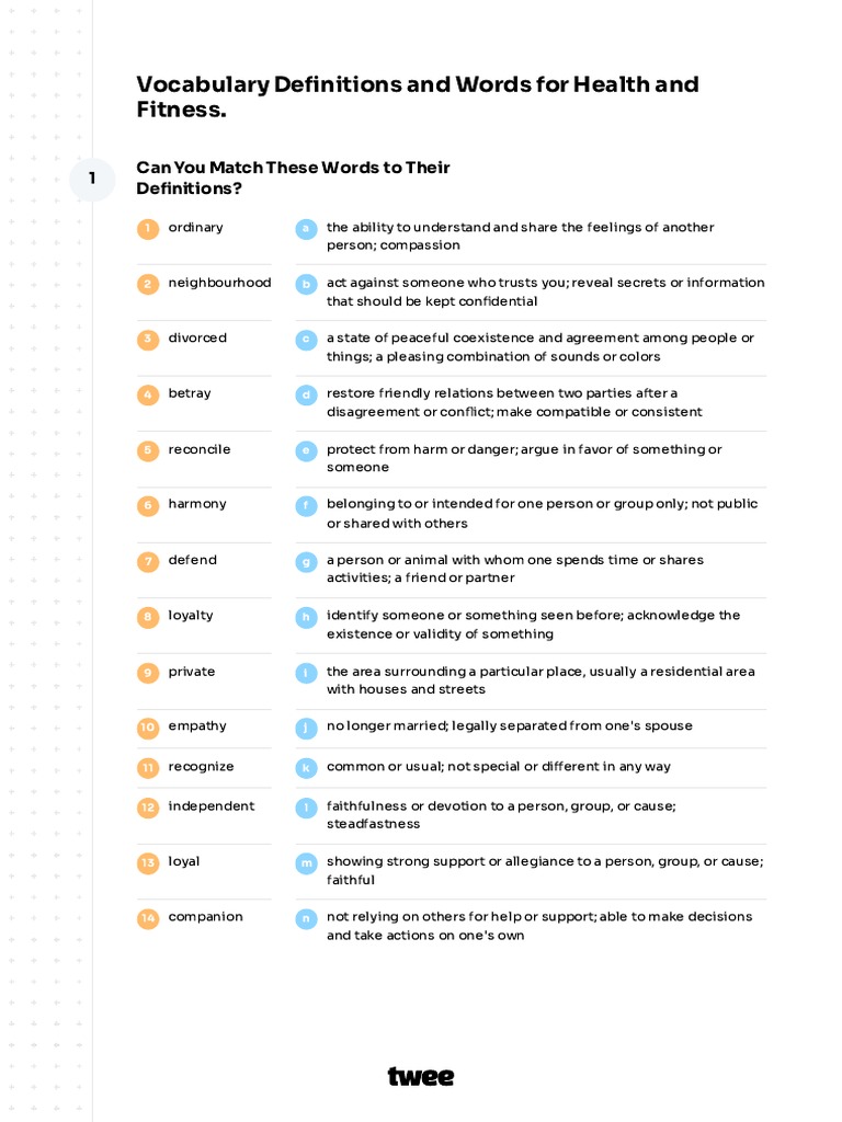 Twee - Vocabulary Definitions and Words For Health and Fitness. | PDF