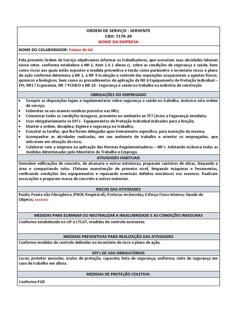 Modelo O.S - Servente | PDF | Tecnologia e Engenharia