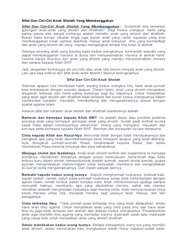 Sifat Dan Ciri Anak Soleh | PDF | Gaya Hidup