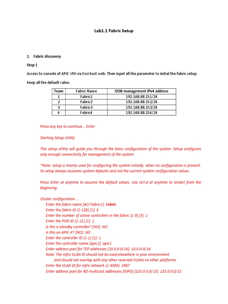 Lab 1.1 Fabric Setup | PDF