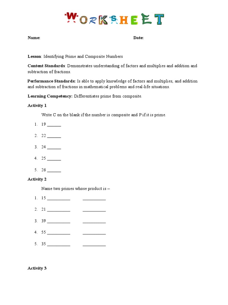 Identifying Prime and Composite Numbers | PDF