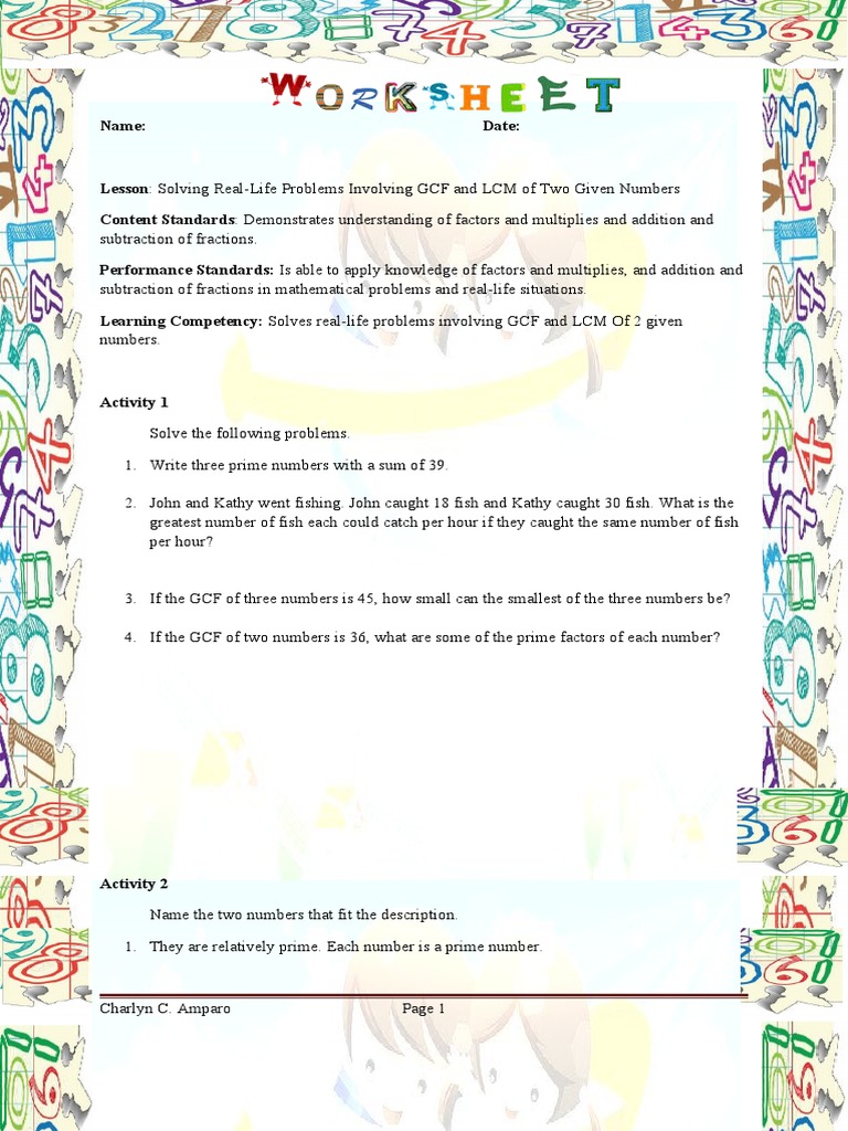 Solving Real-Life Problems Involving GCF and LCM of Two Given Numbers ...