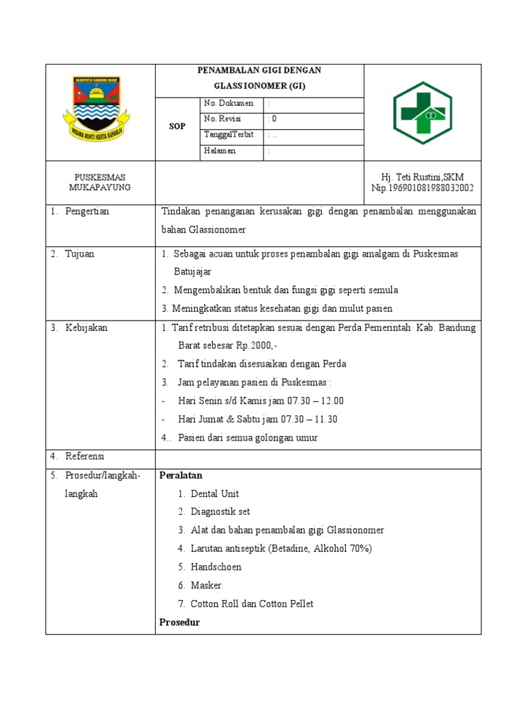 SOP Penambalan Gigi Dengan GI | PDF