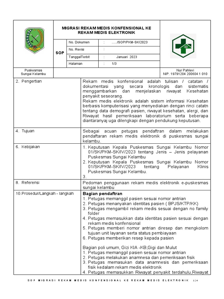 Sop Migrasi Rekam Medis Elektronik Ke Ram Medis Elektronik Sip | PDF