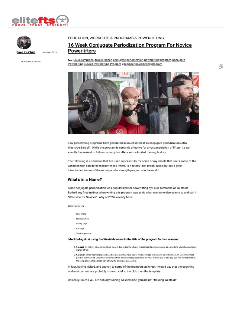 16 Week Conjugate Periodization Program For Novice Powerlifters - Elite FTS - EliteFTS | PDF ...