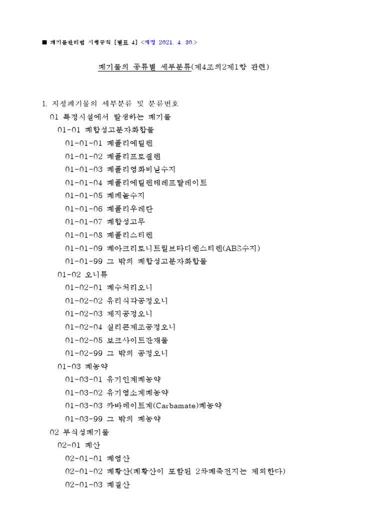 Korean Classification Codes of Waste | PDF