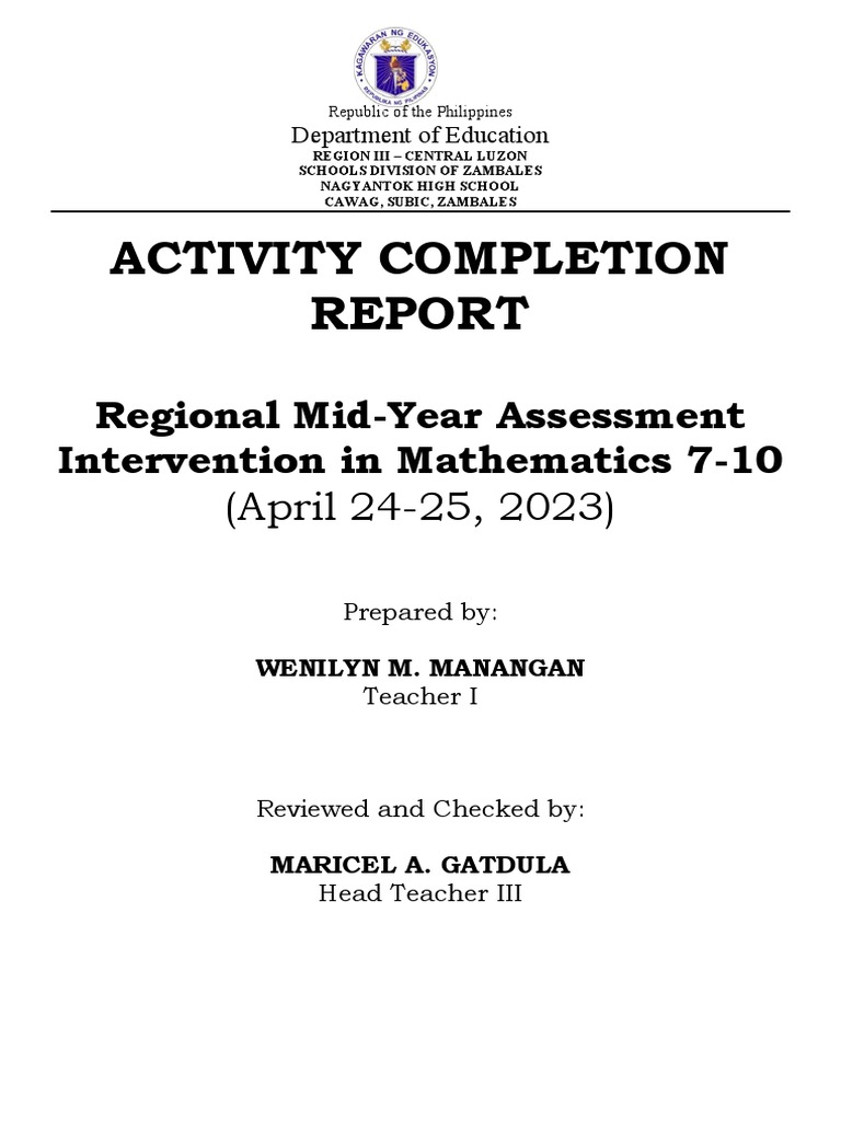 Activity Completion Report Rmya | PDF | Schools | Behavior Modification