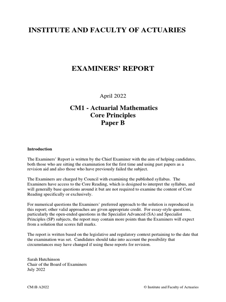 IandF - CM1 - Paper B - 202204 - Examiner Report | PDF