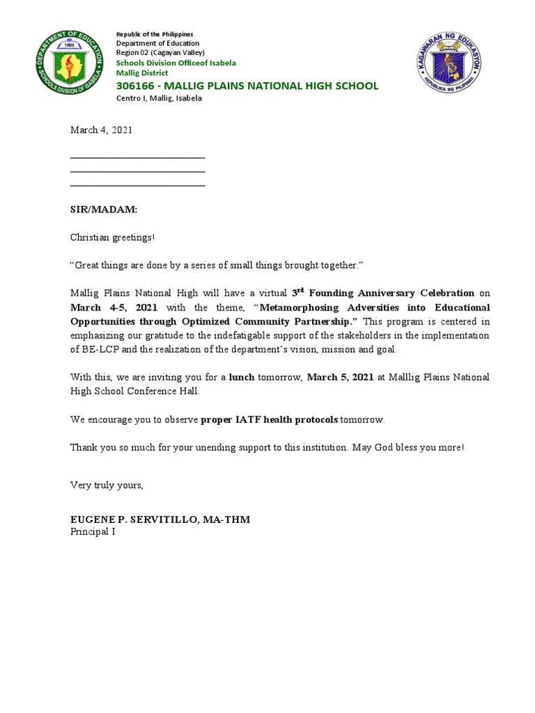 Letter For Foundation LUNCH | PDF