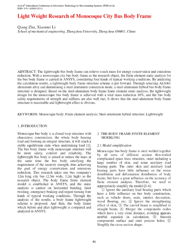 Light Weight Research of Monocoque City Bus Body Frame - PDF | PDF