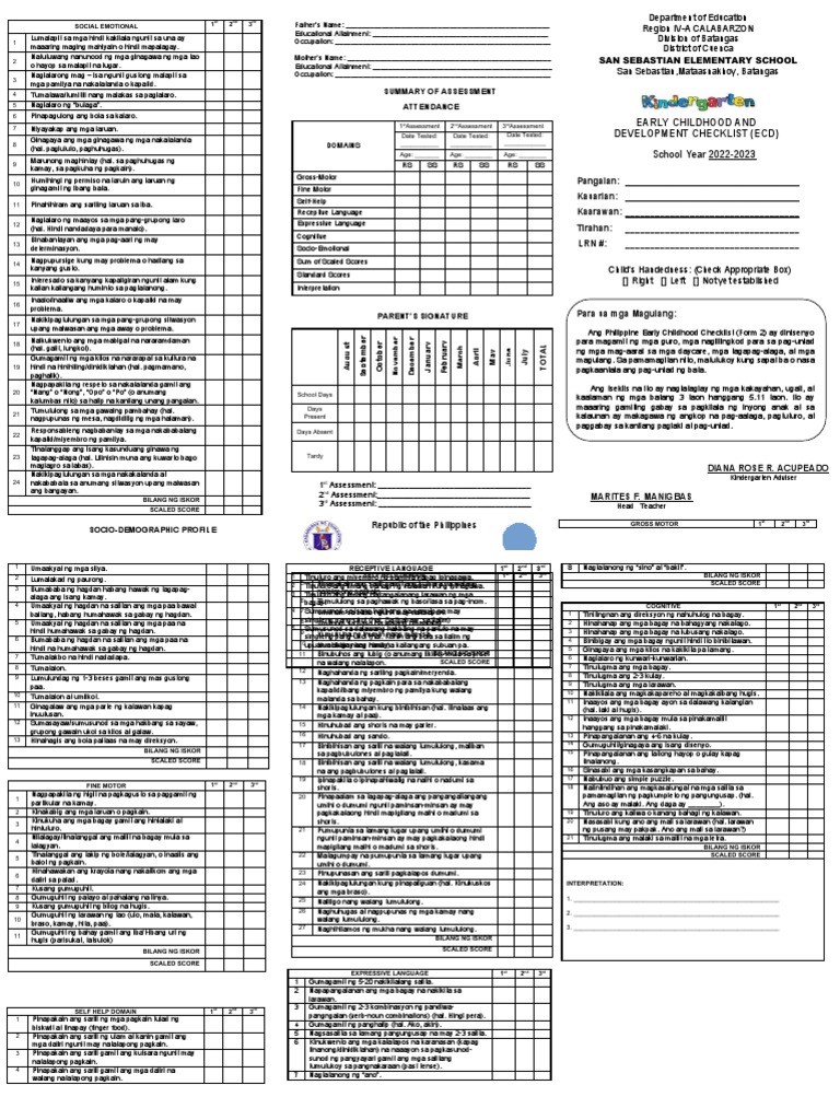 ECCD-CHECKLIST-SY-2022-2023-3-Assessment-new 2nd Q | PDF