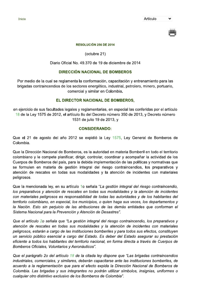 RES 256 2014 Brigadas Contra Incendios | PDF