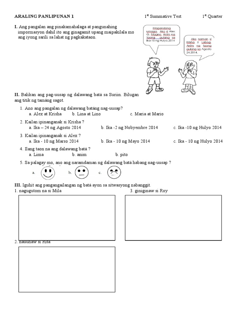 Ap Grade 1 Quarter 1 Summative Test 1 Pdf