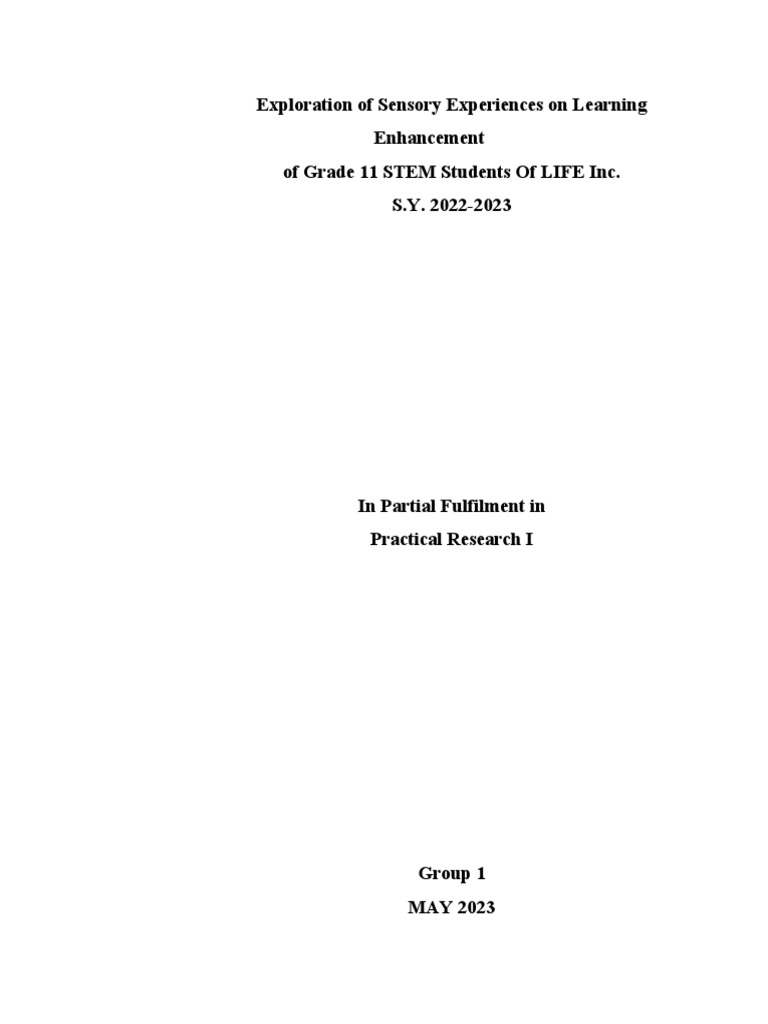 Exploration of Sensory Experiences On Learning Enhancement of Grade 11 ...