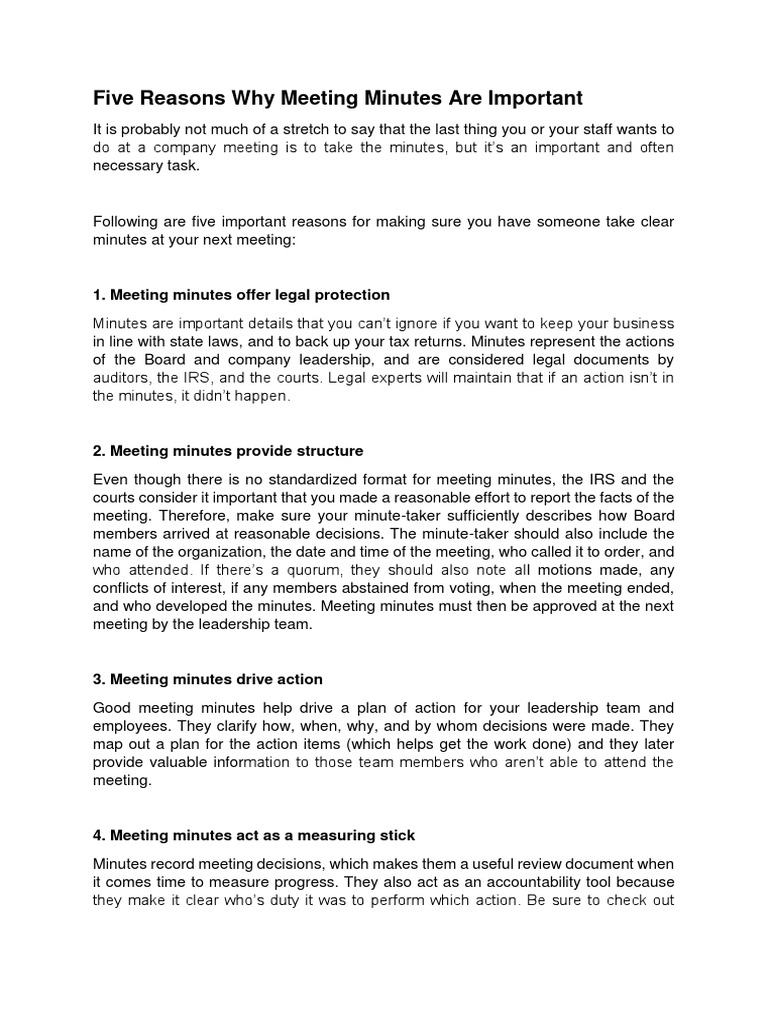 G107 - CGW05 - Resources - Five Reasons Why Meeting Minutes Are ...