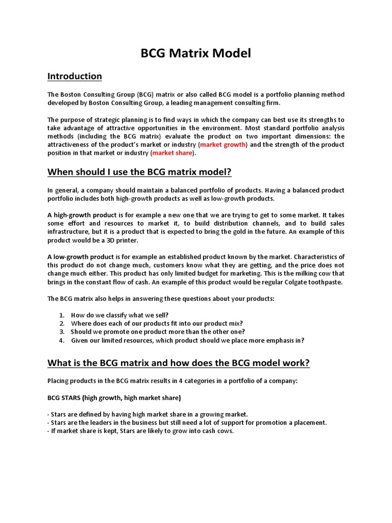 BCG Matrix Model and Cash Flow | PDF | Financial Economics | Economics