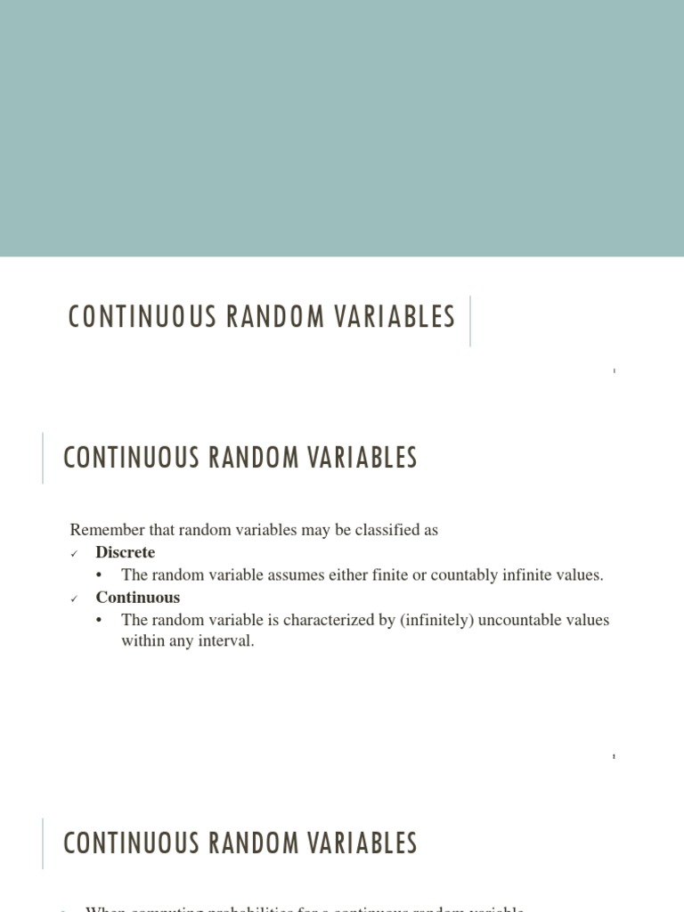 Continuous Random Variables | PDF | Normal Distribution | Probability Distribution