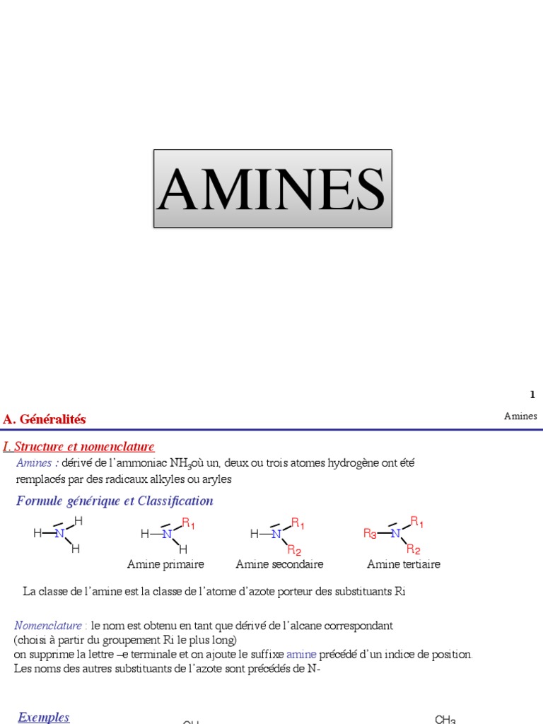 Nomenclature et Propriétés des Amines | PDF | Amine (chimie) | Physique ...