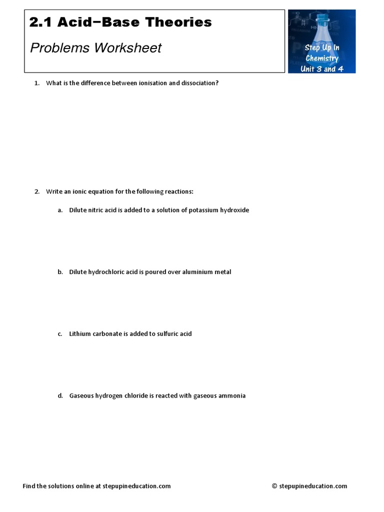 Acid-Base Theories Worksheet | PDF | Acid | Materials
