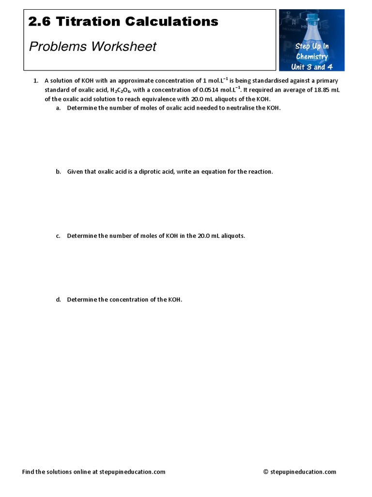 Step Up 2.6 Titration Calculations Problems Worksheet | PDF | Cooking ...