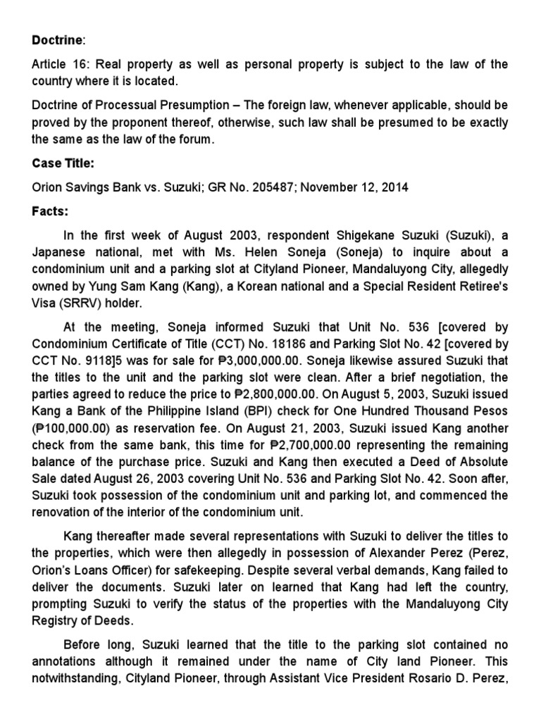 Orion Savings Bank vs. Suzuki | PDF