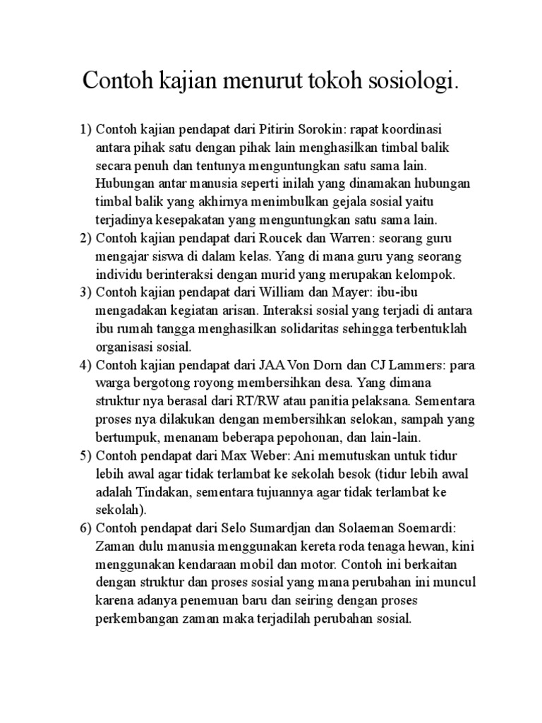 Contoh Kajian Menurut Tokoh Sosiologi | PDF