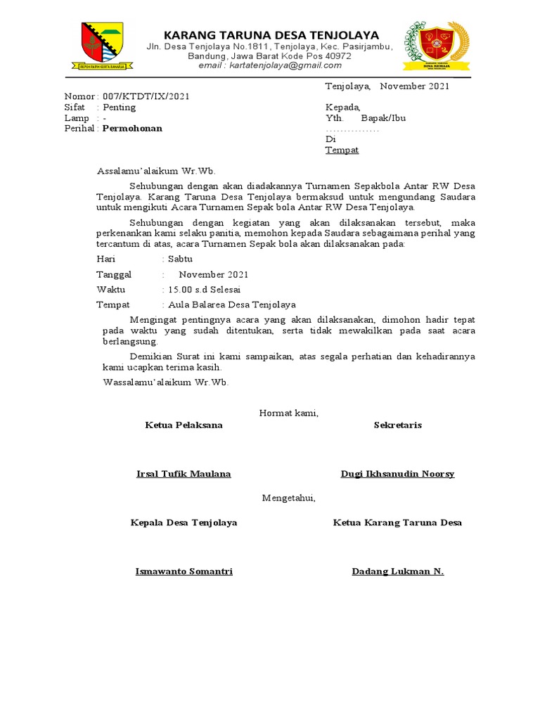 Undangan Turnamen Sepak Bola Antar RW | PDF