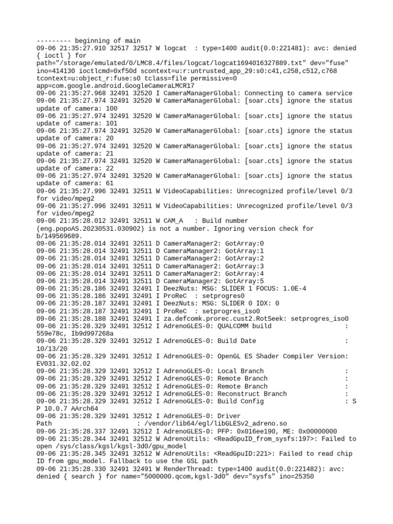 Camera Log and AVC Denials | PDF | Software | Computer Science