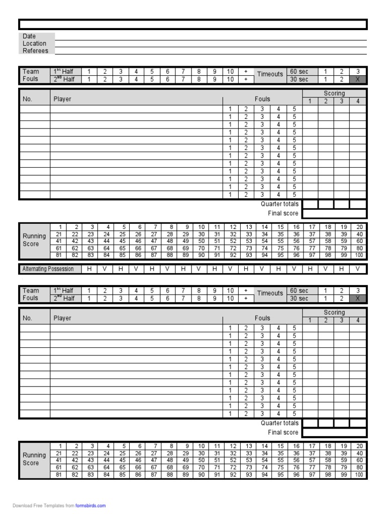 Standard Basketball Score Sheet | PDF | Sports | Team Sports