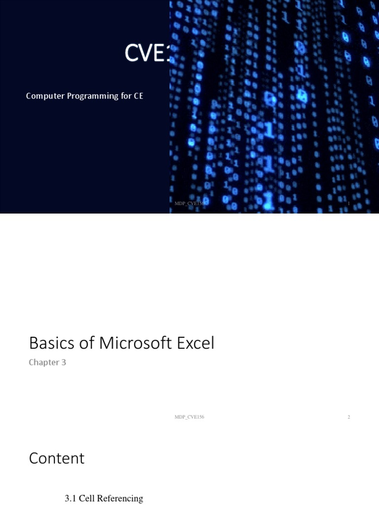 CVE156 Chap3 Basics of Microsoft Excel | PDF | Microsoft Excel ...
