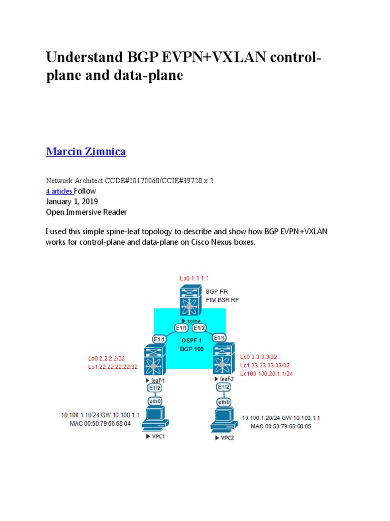 Understand BGP EVPN+VXLAN Control-Plane and Data-Plane | PDF | Ip Address | Data Transmission