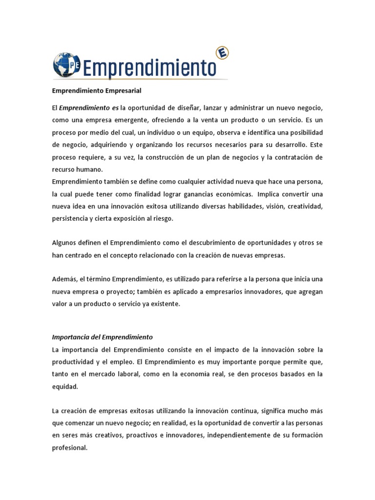 EMPRENDIMIENTO | PDF | Iniciativa empresarial | Business
